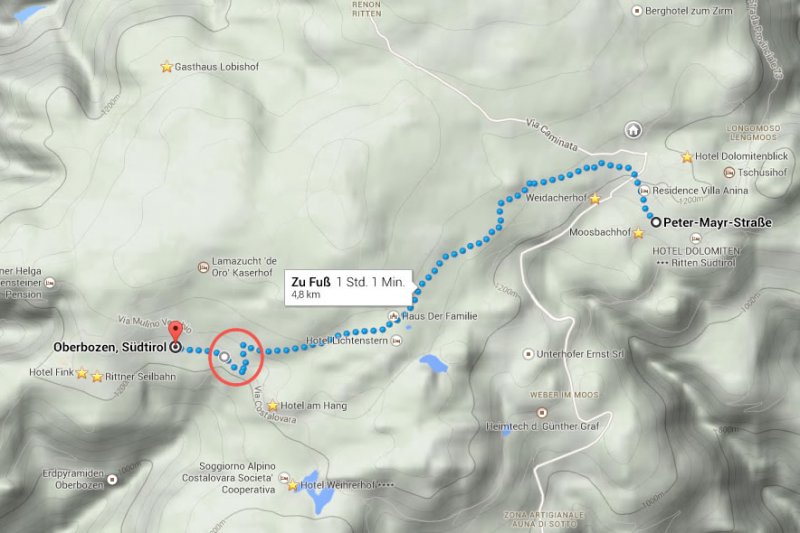 Wandern in Südtirol mit Karte von GoogleMaps / Fussgänger-Routen ...